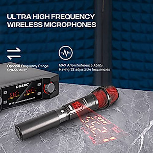 G-MARK Wireless Microphone, Dual Professional UHF Cordless Dynamic Mic Handheld Microphone System for Home Karaoke, Meeting, Party, Church, DJ, Wedding, Home KTV Set, 200ft(EW100)
