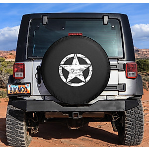 Boomerang - 32" Distressed Star - Spare Tire Cover - (Black Denim Vinyl) for Jeep Wrangler JK (2007-2018) - Red (Bright) Print - Made in The USA