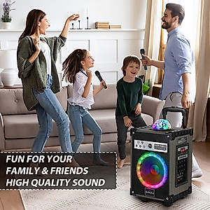 Ankuka Karaoke Machine, Portable Bluetooth Speaker with Disco Lights,Subwoofer PA System with 2 Wireless Microphones for Christmas,Birthday Party