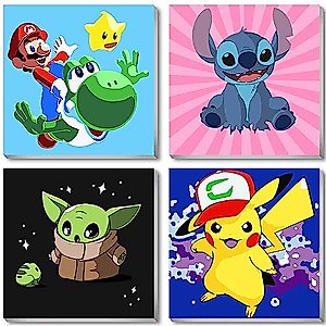 bleihum 4 Pack Paint by Number for Kids Ages 4-8 -12 Framed,Cartoon Paint by Numbers Kits for Kids,Color by Number for Kids, DIY Cartoon Oil Paint by Number for Kids(8x8inch)