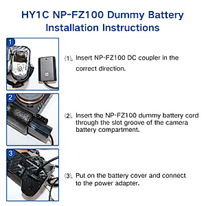 HY1C NP-FZ100 Dummy Battery AC Power Adapter Kit for Sony Alpha A7III A7IV A7C A7SIII A7RIII A7RIV A7RV A6600 A6700 A1 ZV-E1 FX30 FX3 A9 Cameras.