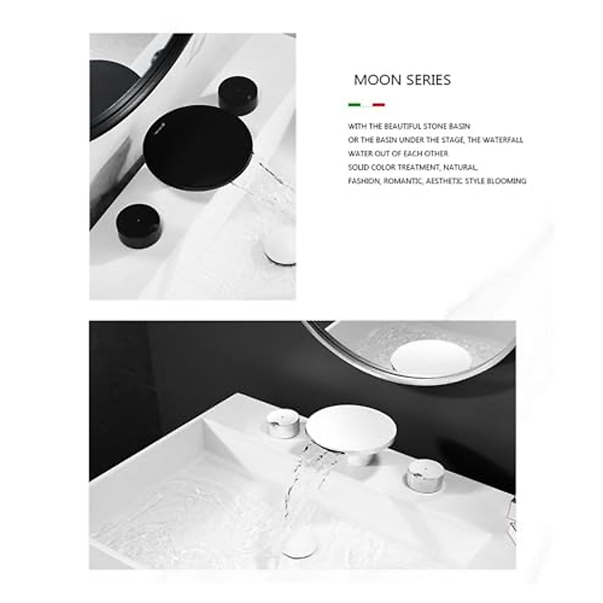 Bathtub Basin Faucet Waterfall Mounted On Bathtub Two-Handle Hot & Cold Bathtub Bathtub Faucet Mixer (Color: White Black Rose Gold) 3 Holes,Kitchen Sink Faucet