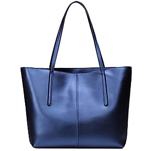 Covelin Women's Handbag Genuine Leather Tote Shoulder Bags Soft Hot Blue