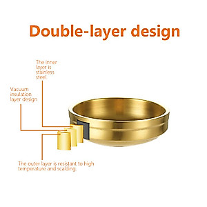 4PCS Double-Deck Mini Stainless Steel Sauce Dish, Round Seasoning Bowls, Sushi Dipping Pinch Bowls, Salad Dressing Plates for Appetizer, Side Dish, French Fries, Ketchup (3.5oz, Gold)