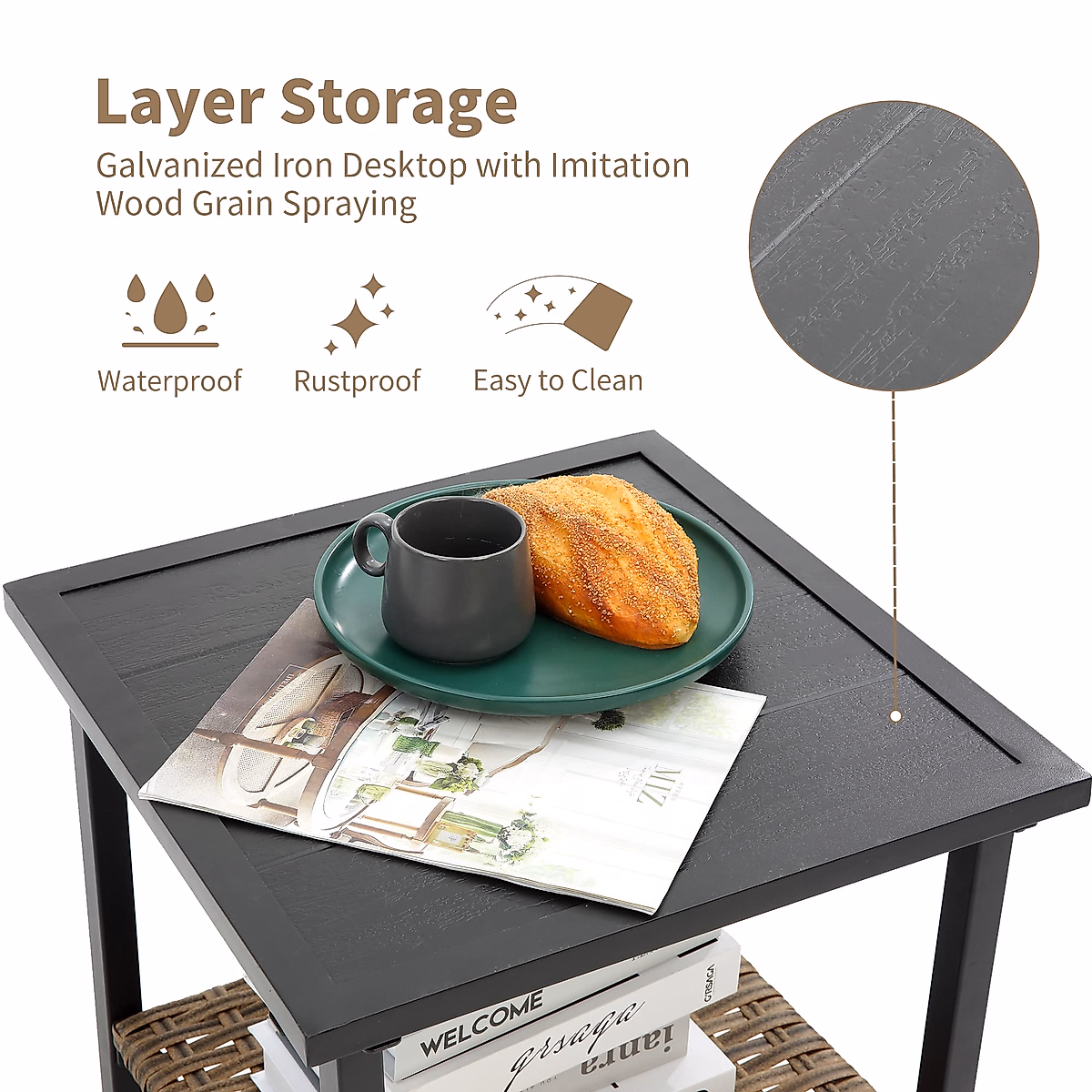 HOMEFUN Outdoor Rocking Chairs Set of 2, 3 Piece Patio Furniture Set with Thick Cushion, Bistro Table and Chairs for Porch Backyard Outside, Blue