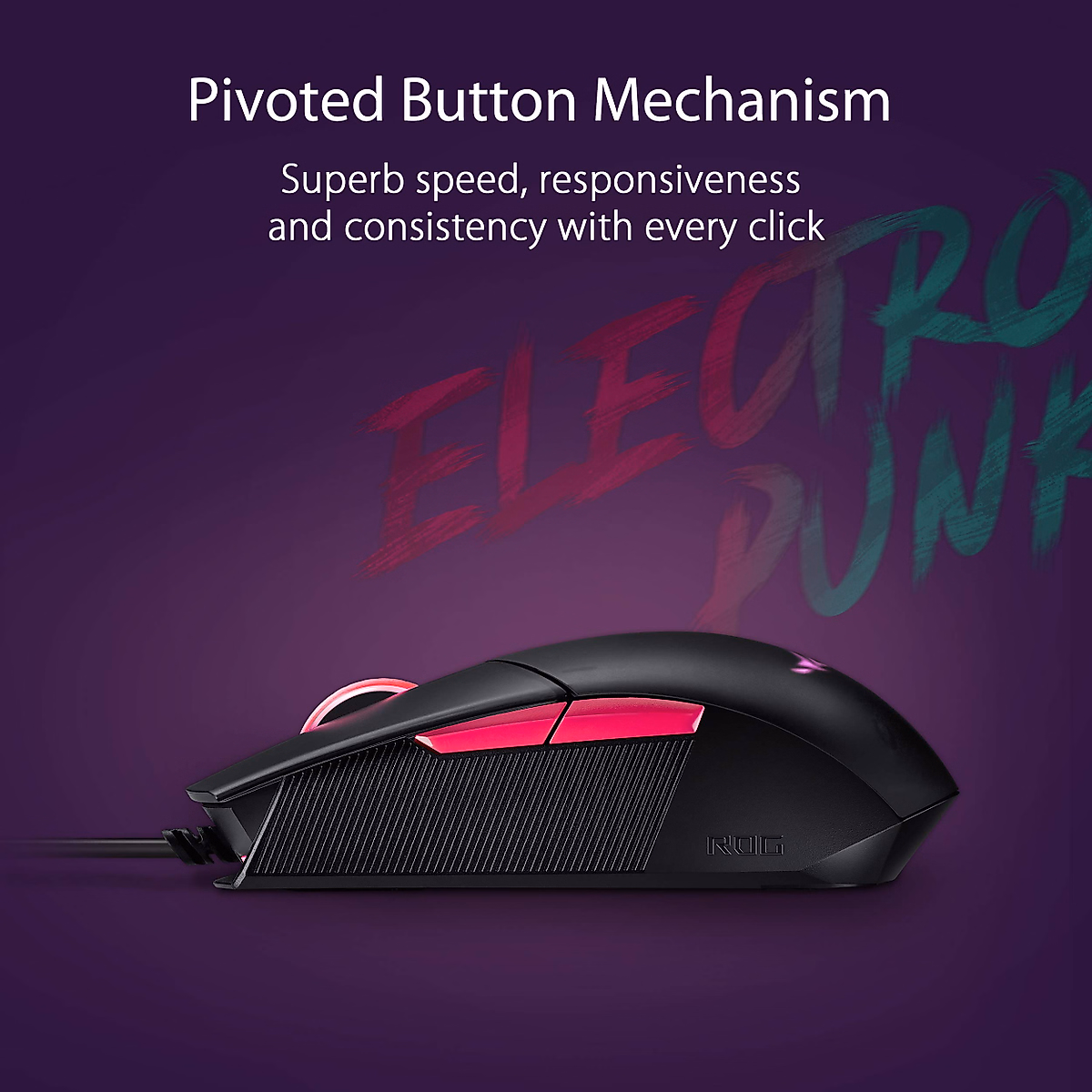 ASUS ROG Strix Impact II Electro Punk is an ambidextrous, Ergonomic Gaming Mouse Featuring 6,200 dpi Optical Sensor, Lightweight Design and Aura Sync RGB Lighting