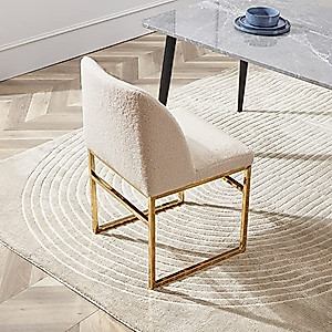 Cozy Castle Sherpa Accent Chairs Set of 2, Upholstered Living Room Side Chairs with Gold Metal Base, Fuzzy Comfy Kitchen Chairs, Beige