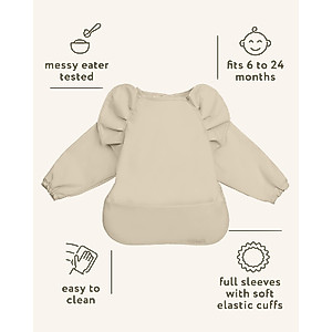 WILLOW + SIM Long Sleeve Baby Bib - Mess-Proof Feeding Bib for Babies 6-24 Months - Parchment