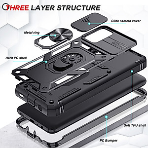 LeYi Compatible for Samsung Galaxy A03s Phone Case: Galaxy AO3s Phone Case with Slide Camera Cover + [2 Packs] Screen Protector, 360 Full Body Military-Grade Phone Case with Kickstand for A03s, Black