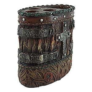 Ebros Gift Rustic Western Old World Country Blue Cross with Concho and Nailheads in Faux Distressed Wood Finish with Floral Patterns (Tumbler Cup, Soap Dish and Toothbrush Holder Set of 3)