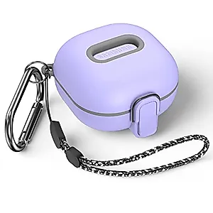 Secure Lock Case for Samsung Galaxy Buds 2 Pro/Galaxy Buds 2/Galaxy Buds Pro/Galaxy Buds Live, WOFRO Shock-Absorbing Protective Cover TPU Hard Shell with Lanyard and Keychain[One-Click pop] (Purple)