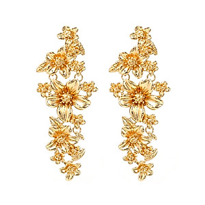 Flower Earrings for Women, Flower Floral Earrings Flower Chandelier Dangle Earrings Hypoallergenic, Gold Hawaiian Flowers Drop Earrings, Flower Jewelry Funny Earrings