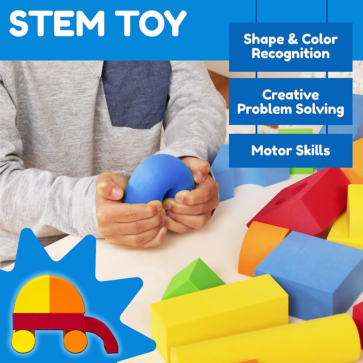 JaxoJoy Foam Building Blocks for Kids - 108-Piece Soft Foam Blocks for Toddlers - Large, Stackable, Educational STEM Toys - Soft Blocks for Indoor or Outdoor Play - Foam Shapes for Boys and Girls