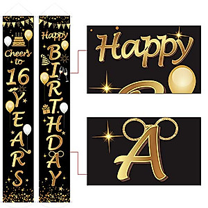 2 Pieces Birthday Party Decorations Cheers to Years Banner Welcome Porch Sign for Birthday Supplies (Happy 16th Birthday)