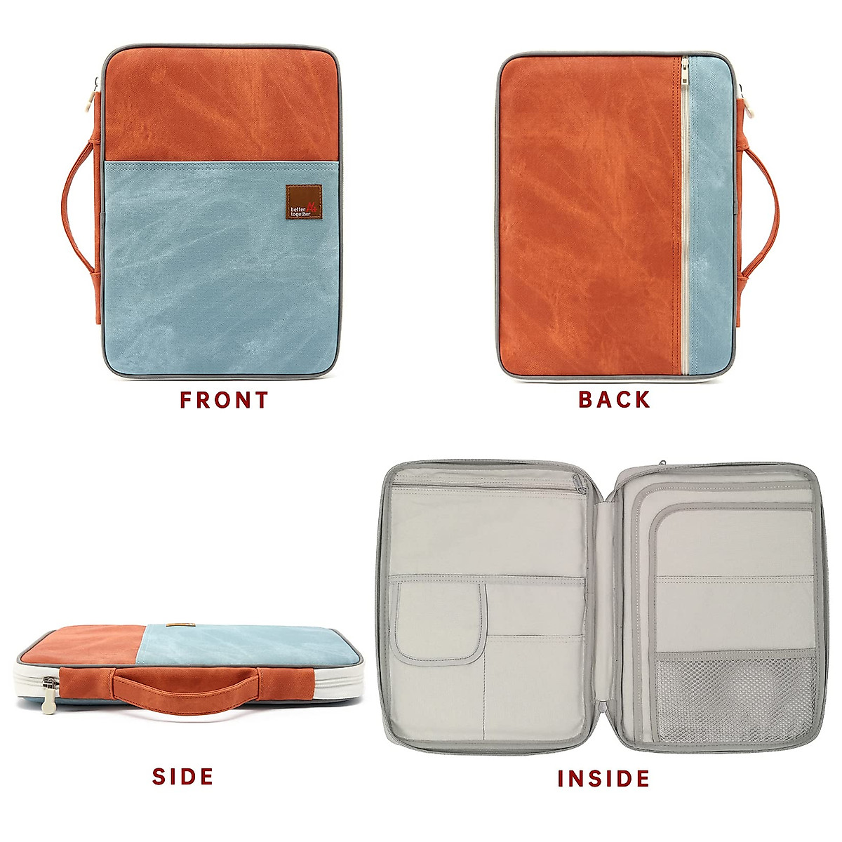 Mygreen Zipper Portfolio Organizer A4 Note Pouch-Waterproof Document Bags/Zipper Binder/Paper Case Khaki and Grey