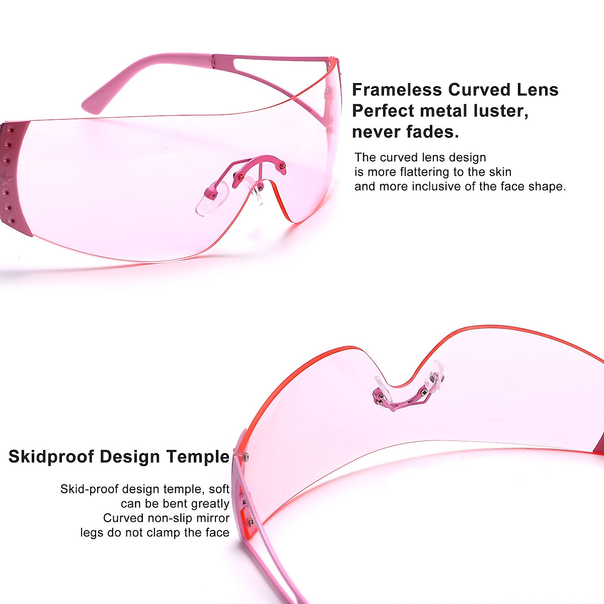 GUVIVI Wrap Around Y2K Sunglasses for Women Men Shield Flat Top Sunglasses Futuristic Frameless Gradient Lens Sun Glasses