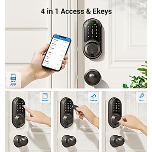 Veise Smart Locks for Front Door, 2 Knob Handle Set, Keyless Entry Deadbolt, App Control, Electronic Touchscreen Digital Keypad, Auto Lock, Easy Installation, IP54 Waterproof, Matte Black