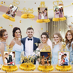 Gold Engagement Party Decorations Just Engaged Photo Table Centerpieces Gold Glitter Bridal Shower Table Topper Party Supplies He Asked, She Said Yes Honeycomb Centerpieces Wedding Engagement Decor