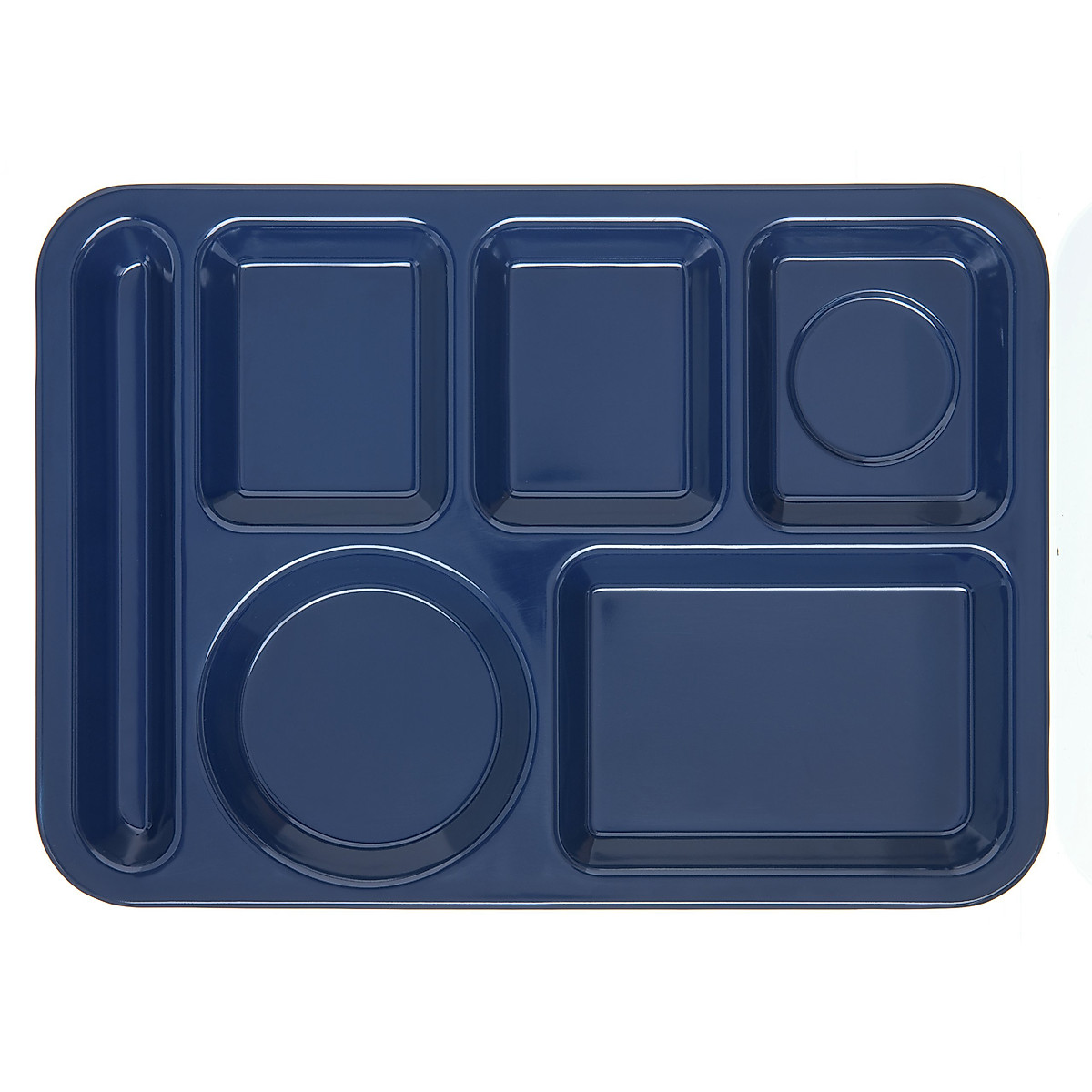 Carlisle FoodService Products Left-Hand Heavyweight 6-Compartment Melamine Tray 10" x 14" - Dark Blue