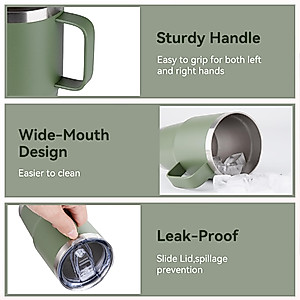 HASLE OUTFITTERS 20oz Tumbler with Lid, Stainless Steel Tumbler with Handle, Metal Insulated Travel Coffee Mug with Handle, Double Wall Vacuum Spill Proof Tumbler Cup, Amy Green 1 Pack