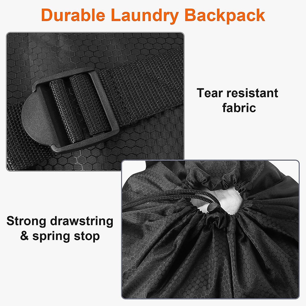 Femuar Laundry Bag Backpack Durable Laundry Bag with Shoulder Straps and Mesh Pockets Portable Laundry Dirty Clothes Hamper Bag for College Dorm (Black)