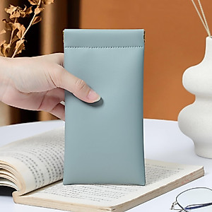MEIBOOCH Squeeze Top Sunglass Case, New Organosilicon Soft Leather Eyeglass Glass Case Travel Large Sunglasses Pouch (No phrase printed, Blue)