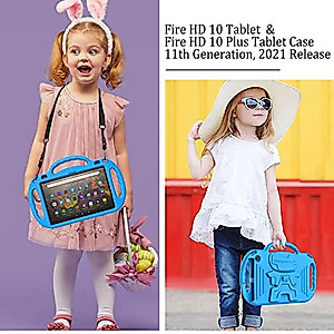 LTROP Kids Case for Fire HD 10 and Fire HD 10 Plus (11th Generation, 2021 Release) 10.1-Inch with Shoulder Strap, Light Weight Shockproof Kid-Proof Handle Stand Cover Case for Fire HD 10 2021, Blue