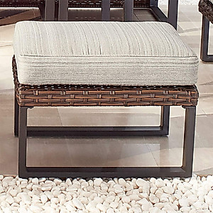 PatioFestival Patio Ottoman Outdoor Cushioned Wicker Foot Stool with All Weather Galvanized Steel (Grey, 23.6" W x 23.6" D x 13.7" H)