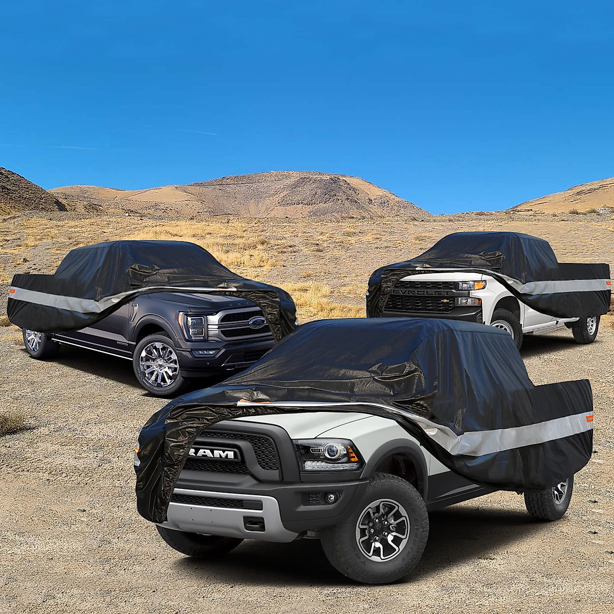 Holthly 10 Layers Truck Cover Waterproof All Weather. Pickup Truck Cover Rain UV Protection. Length: Up to 210 inches, Universal Fit Most Regular Cab Short Box Ford F100 Chevy C10 S10 Ram 150 250.