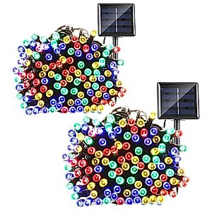 Qedertek Solar String Lights, 72ft 200 LED Fairy Lights, 8 Modes Ambiance Lighting for Outdoor, Patio, Lawn, Landscape, Garden, Home, Wedding (2 Pack, Multi-Color)