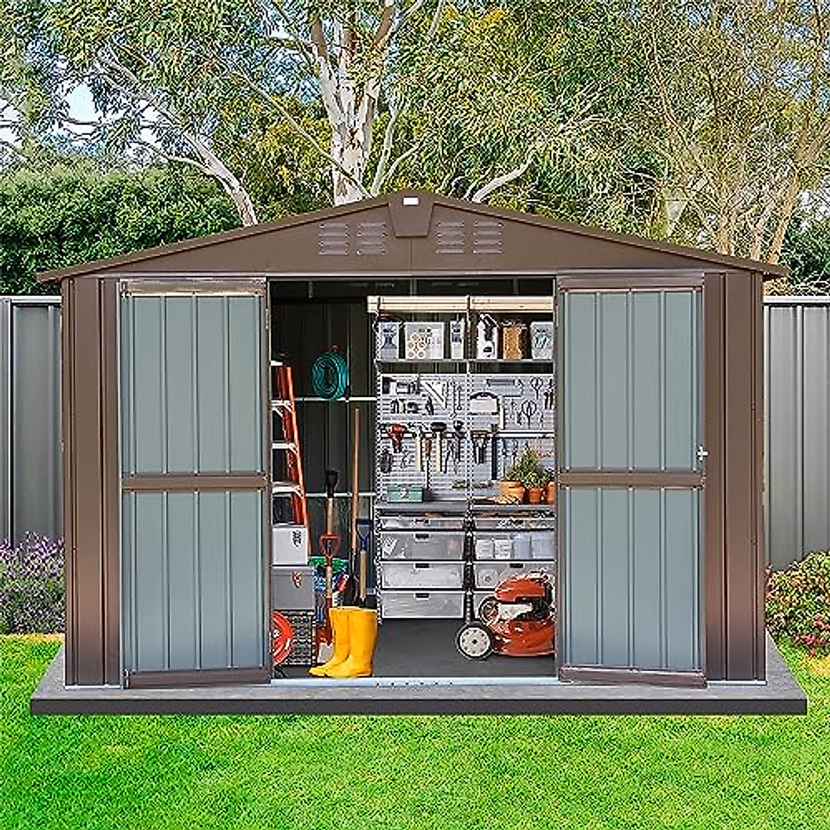 Evedy Large Metal Storage Shed,10x8 FT Outdoor, Waterproof Garden Tool Storage Shed with Lockable Door,Tool Cabinet with Vents Steel for Patio,Lawn to Store Bikes,Lawnmowers
