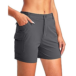 Pudolla Women's Golf Hiking Shorts 4.5" Quick Dry Summer Shorts for Women Work Travel Walk Outdoor with Pockets(Dark Grey X-Large)