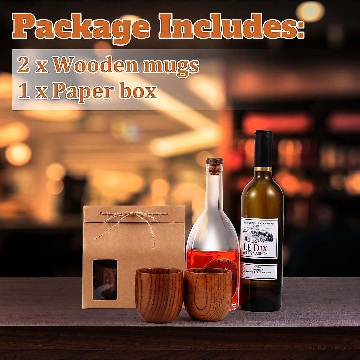 Yinder 2 Pcs Wooden Bourbon Glass Bourbon Gifts for Men 180 ml Wooden Cup with Kraft Bag for Whiskey Sake Tea Home Bar Drink Lover Men Valentine's Day Anniversary Wedding Birthday Gift for Christmas