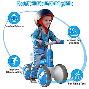 Peradix Baby Balance Bike, Adjustable Toddler Bike 10-36 Month Riding Toys Gifts for 1 2 3 Year Old Girls Boys, No Pedal 4 Wheels Infant Bicycle Baby Walker First Bike Birthday Gifts (Blue)