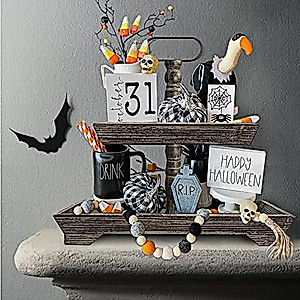 Farmhouse Decor 2 Tiered Tray Decorative Holder -Rustic Rectangular Wooden Stand for Countertop Home Kitchen Table Decor