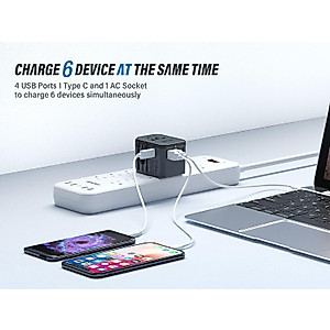 EPICKA Universal Travel Adapter, European Travel Plug Adapter - International Power Adapter Worldwide Charger with USB-C & 4 USB Ports, Travel Essentials for Italy, UK, Japan (TA-105, Space Grey)