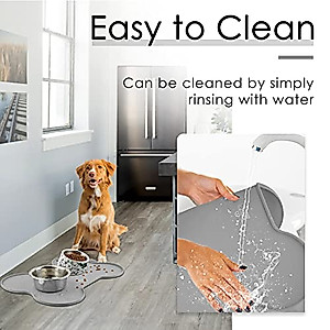 SUPERDESIGN Dog Food Mat Bowl Mat for Floors Waterproof Silicone Cat Dog Feeding Mat for Food and Water Pet Placemat Non Spill Puppy Dish Tray Non Slip Bone Shaped Small Medium Large