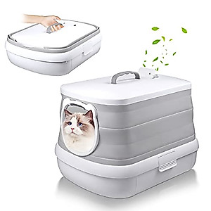 FLARUZIY Cat Litter Box, Foldable Large Portable Litter Box with Shovel Storage Space, Prevents Urine and Litter Leakage, Fully Enclosed Litter Box Isolates Odor, Portable for Outdoor Travel
