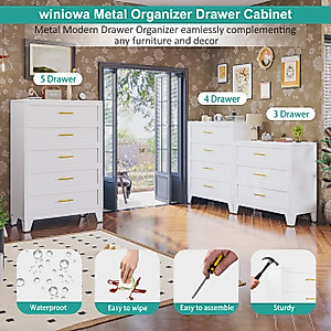 winiowa White 4 Drawers Dresser for Bedroom, Metal Dresser & Chest of Drawers, 43.1" H Tall Storage Cabinet Drawers Organizer with Large Storage Space, Steel Chest of Drawers for Living Room, Hallway