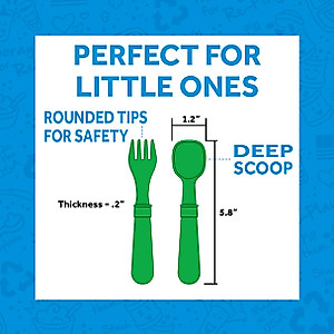 Re-Play Made in USA Toddler Forks and Spoons, Pack of 8 Without Carrying Case - 4 Kids Forks with Rounded Tips and 4 Deep Scoop Toddler Spoons - 0.2" Thick Toddler Utensils, Navy Blue