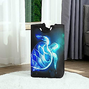 CaTaKu Sea Marine Laundry Hamper, Galaxy Turtle Laundry Basket Box Big Storage Waterproof Easy Carry for Family Dormitory Laundry Room, 12.6 x 11 x 22.7 Inches