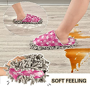 Kigai Microfiber Cleaning Slippers Pink Stars Washable Mop Shoes Slipper for Men/Women House Floor Dust Cleaner, Size L