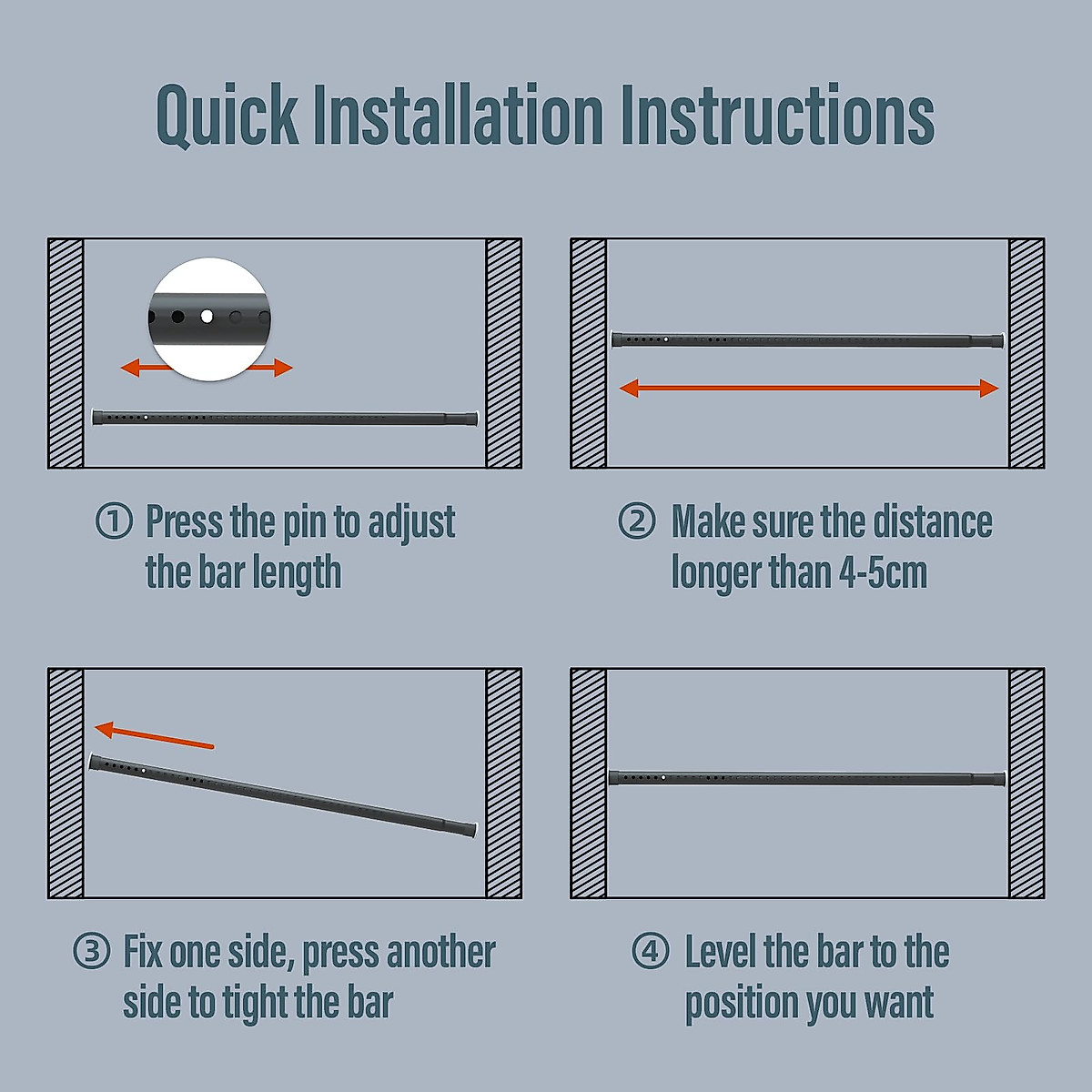 CONQULITY Sliding Glass Door Security Bar, Adjustable Sliding Door Security Bar - Extends from 27 inch to 43 inch (Black)