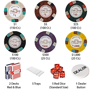 Monaco Club Poker Chip Set Aluminum Carry Case - Casino Clay Composite 13-Gram Quality Poker Chips - with Dice, Playing Cards - Heavy-Duty Protection - Locking Portable Case (500 ct. Premium)