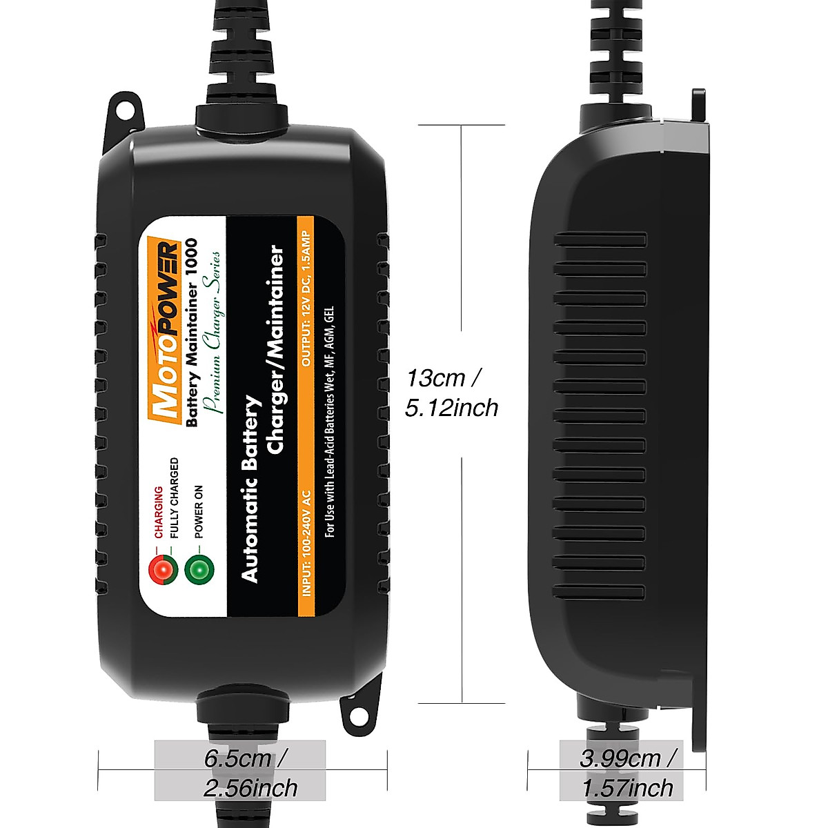 MOTOPOWER MP00206A 12V 1.5Amp Automatic Battery Charger, Battery Maintainer for Cars, Motorcycles, ATVs, RVs, Powersports, Boat and More. Smart, Compact and Eco Friendly