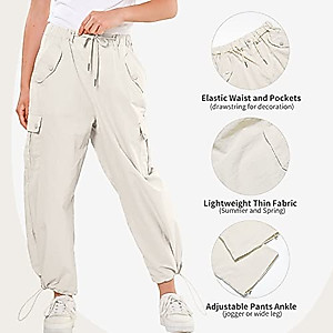 Rolanko Girls Parachute Pants, Cargo Pants for Girls Baggy Y2K Loose Jogger Trousers with Pockets for Kids (Beige, 8-10)