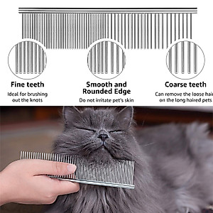 Flea Comb For Dogs Cat Comb Lice Comb Metal Tear Stain Dog Combs Pet Comb Grooming Set 5 Pieces By BENSEAO Teeth Durable Remove Float Hair Combing tangled hair Dandruff Add Storage Pouch (pink)