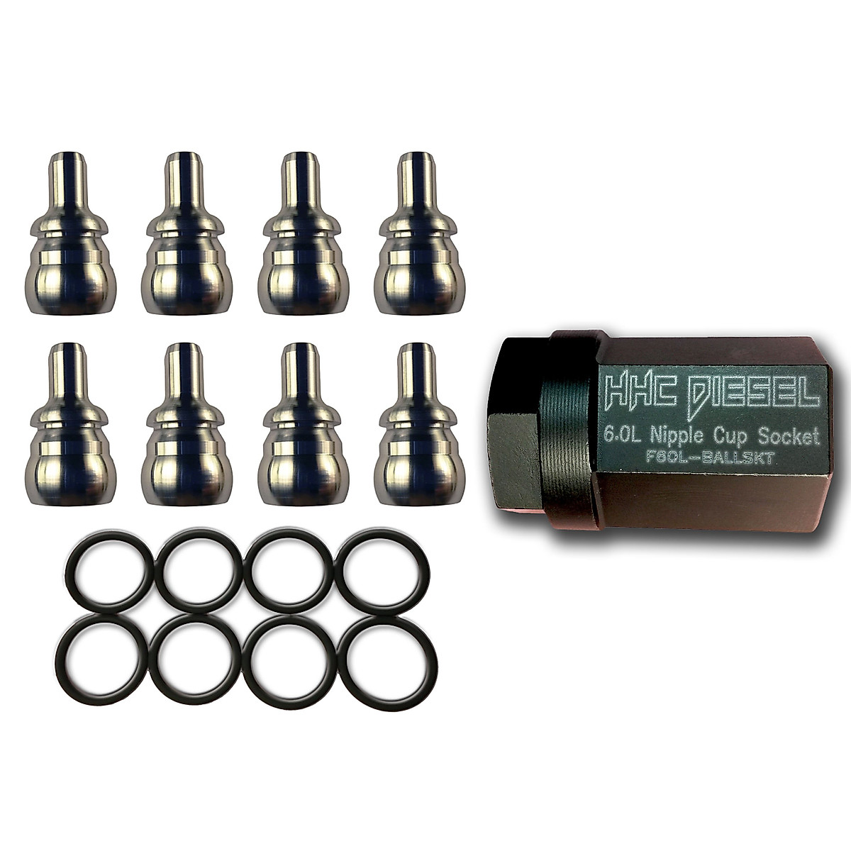 HHC Diesel - Ford 6.0L Leakproof Nipple Cup Master Kit - Everything You Need to Rebuild Your Oil Rail With Tool & Ball Tubes (8: Nipples, 8: Seals & Tool) F60L-NIPPLEKIT