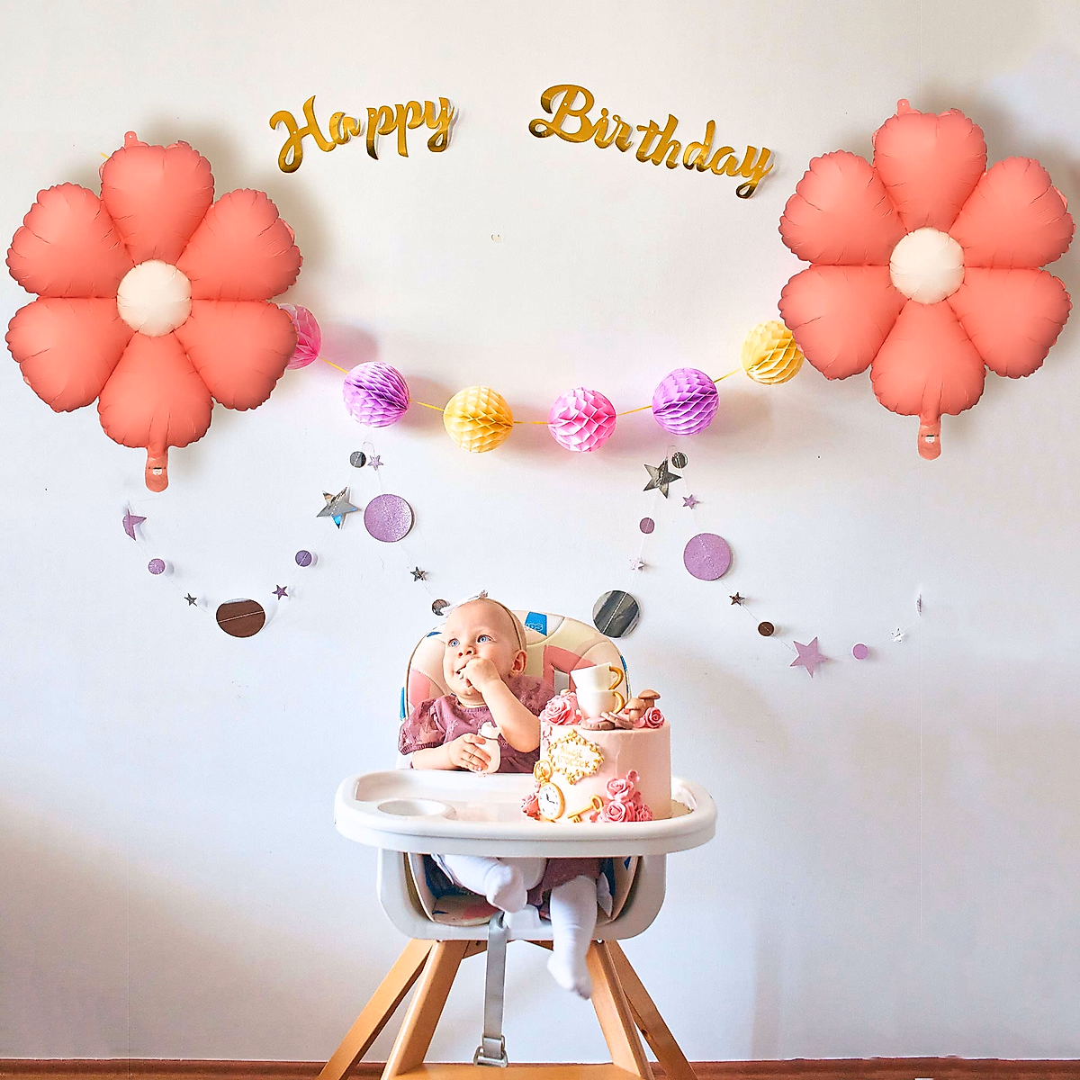 Pink Daisy Balloons Groovy Party Large Flower Balloon Spring Themed Birthday Party Decorations Giant Floral Hippie Party Supplies Foil Mylar Balloons for Baby Shower Wedding 5 Pcs