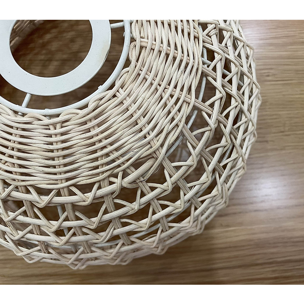 RISEON Rattan Lamp Shade, Woven Hanging Pendant Lampshade, Country Cottage Wicker Basket Chandelier Lamp Cover Rustic Ceiling Light Fixture Table Lamp Floor Lamp Light for Bedroom Living Room Hallway